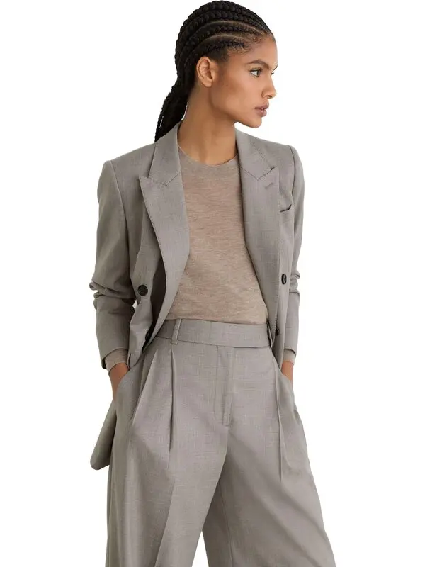 REISS Darcy Petite Wool-blend Wide-leg Pleated Trousers - Light Grey