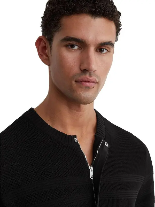 REISS Brockwell Cotton-blend Textured Henley Top - Black