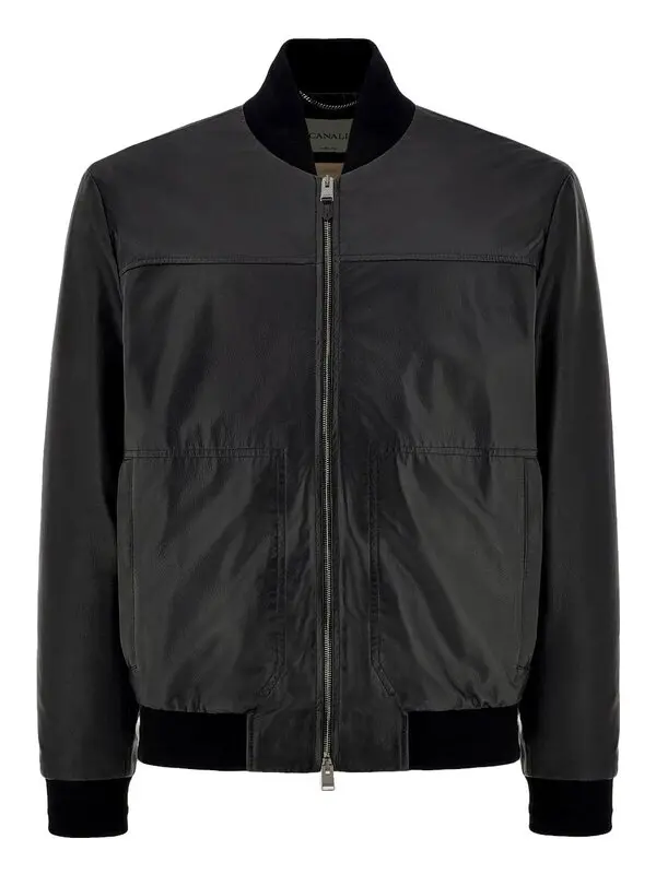 Canali Nappa Leather Bomber Jacket With Ultralight Filling - Black