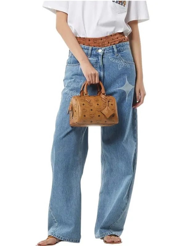 Mcm Ella Boston Bag With Monogram - Cognac