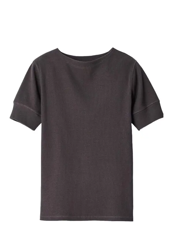 LEMAIRE Boat-neck T-shirt In Linen And Cotton Ribbed Jersey - Basalt