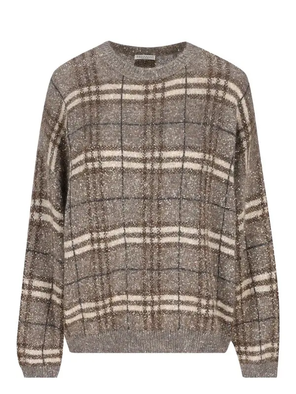 Brunello Cucinelli Checked Crewneck Jumper With Sequins - Nude