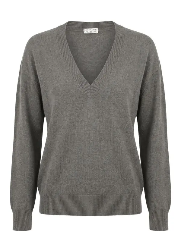 Brunello Cucinelli Long-sleeved V-neck Knitwear - Gray