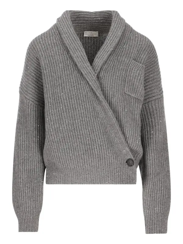 Brunello Cucinelli V-neck Wrap Cardigan With Shawl Collar - Gray