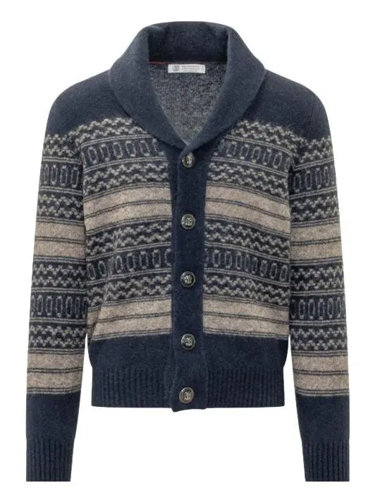 Brunello Cucinelli Patterned Shawl Collar Cardigan - Black