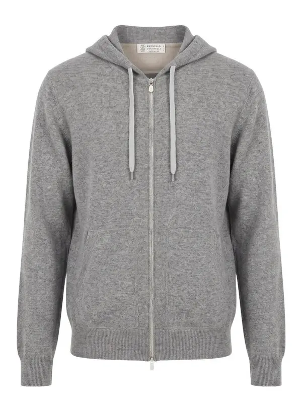 Brunello Cucinelli Long-sleeved Hooded Knit Sweater With Drawstring Details - Gray