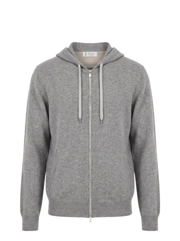 Brunello Cucinelli Long-sleeved Hooded Knit Sweater With Drawstring Details - No