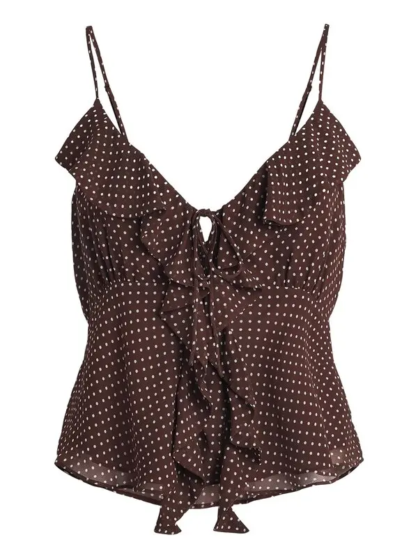 Paige Indiah Polka Dot Ruffled Cami Top - Brown