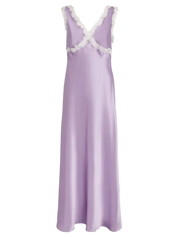 Loretta Caponi Silk And Lace Slip Dress - Purple