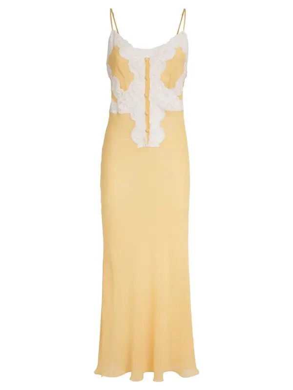 Loretta Caponi Silk Georgette Nightdress - Yellow