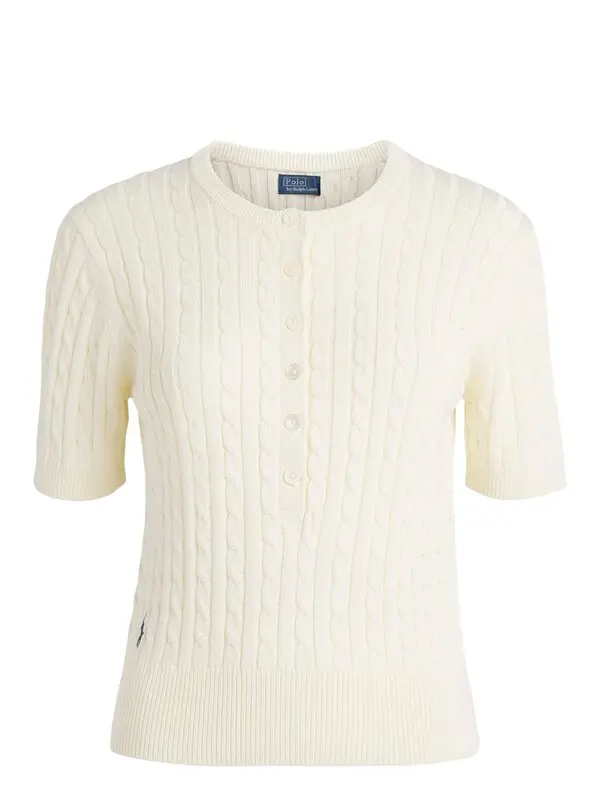 Polo Ralph Lauren Cable-knit Short-sleeve Henley Sweater - Neutral