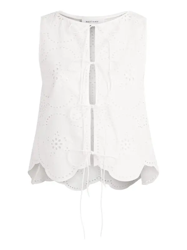 Matteau Broderie Anglaise Sleeveless Blouse With Scalloped Hem - White