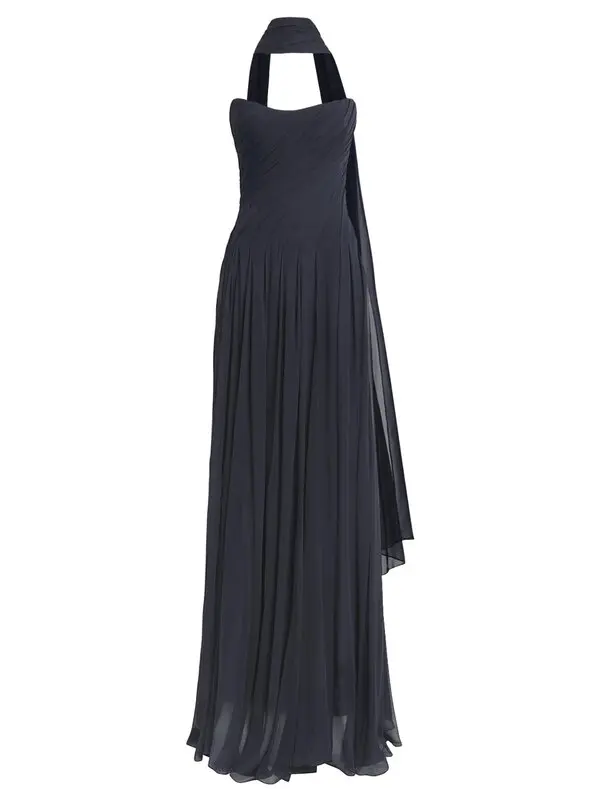 Monique Lhuillier Silk Chiffon Gown - Navy