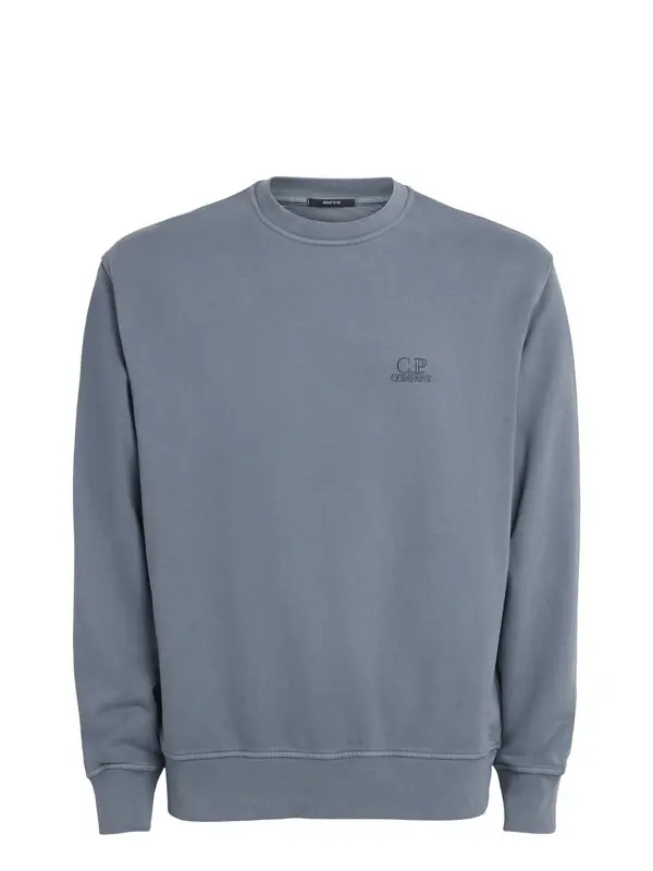 C.P. COMPANY Cotton Embroidered Logo Crewneck Sweatshirt - Blue