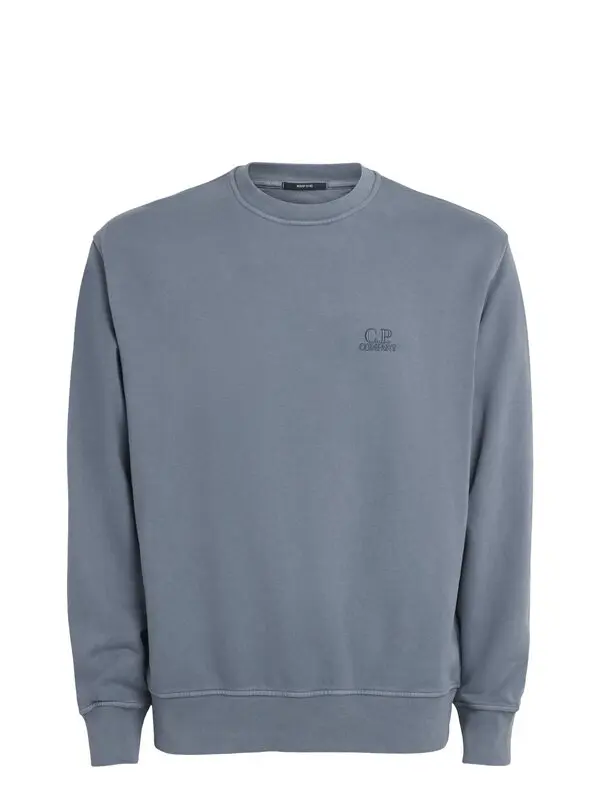 C.P. COMPANY Cotton Embroidered Logo Crewneck Sweatshirt - Blue