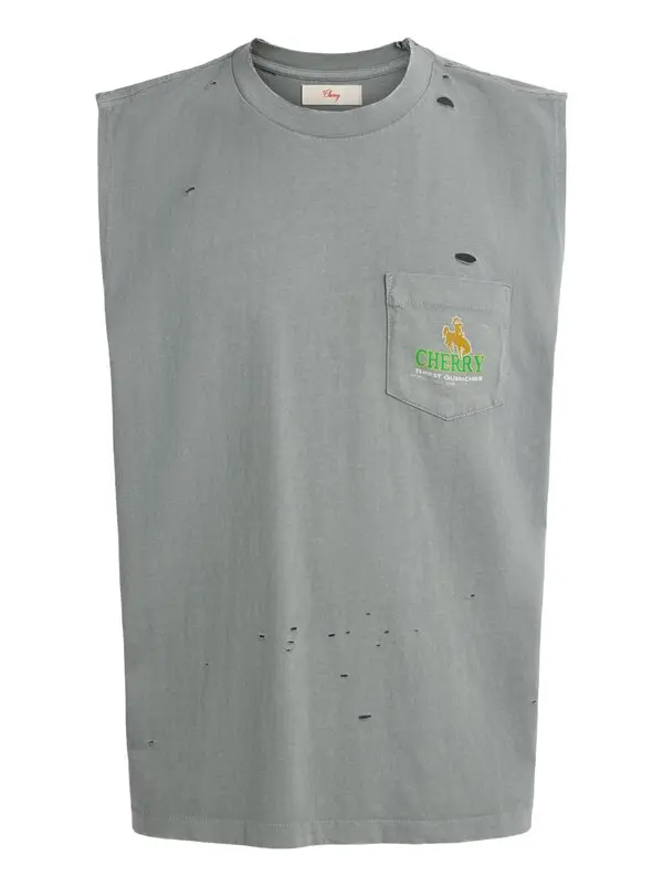 CHERRY LOS ANGELES Sleeveless Distressed Graphic T-shirt - Grey