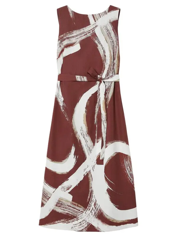 Marina Rinaldi Cotton Watercolour Print Midi Dress - Red