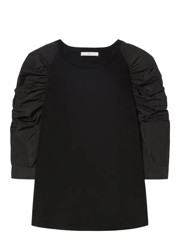 Marina Rinaldi Cotton T-shirt With Ruched Sleeves - Black