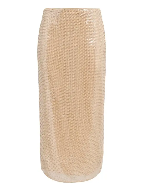 TOCCIN Sequinned Leilani Midi Pencil Skirt - Beige