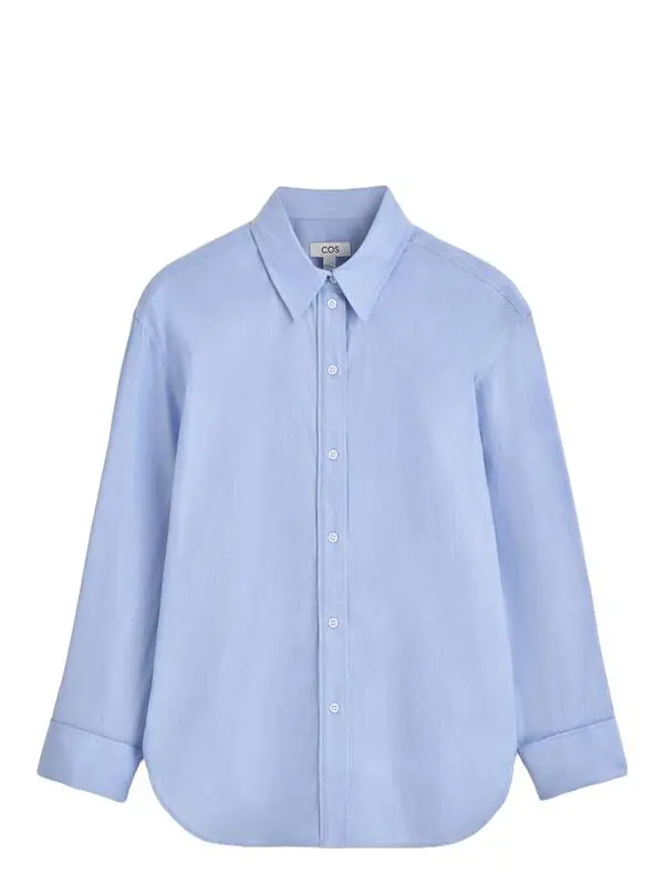 Cos Folded-cuff Striped Cotton Shirt - Light Blue
