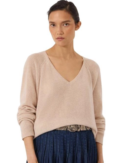 HUSH Constance Cashmere V-neck Jumper - Oatmeal
