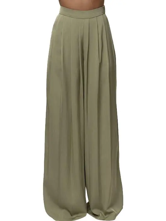 JLUXLABEL Clara Wide Leg Pleated Trousers - Olive
