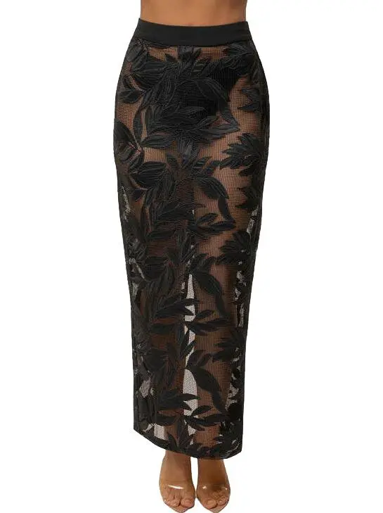 JLUXLABEL Bali Nights Embroidered Maxi Skirt - Black