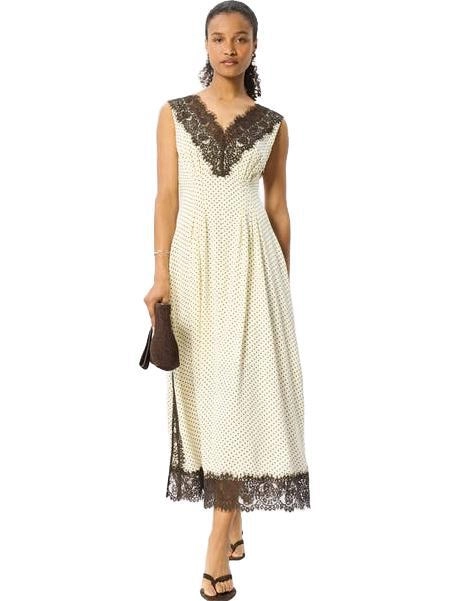 Whistles Lace Trimmed Spot Midi Dress - Yellow/ Multi