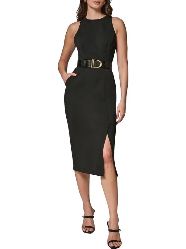 Donna Karan New York Sleeveless Belted Sheath Dress - Black
