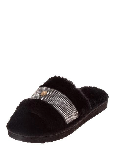 Badgley Mischka Embellished Faux Fur Slides - Black