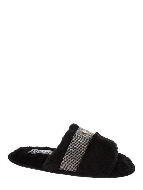 Badgley Mischka Embellished Faux Fur Slides - Black
