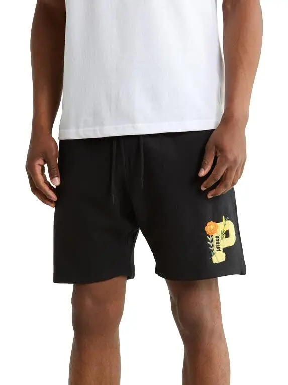 PRINCE Brushed Fleece Shorts With Embroidered Detail - Black