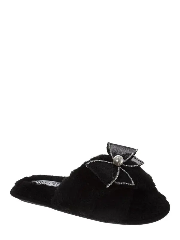 Badgley Mischka Embellished Bow Open-toe Slippers - Black