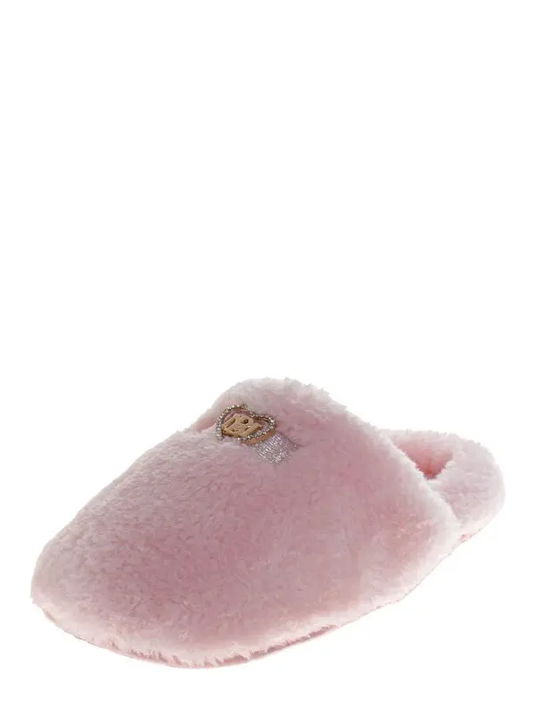 Badgley Mischka Embellished Plush Slippers - Pink