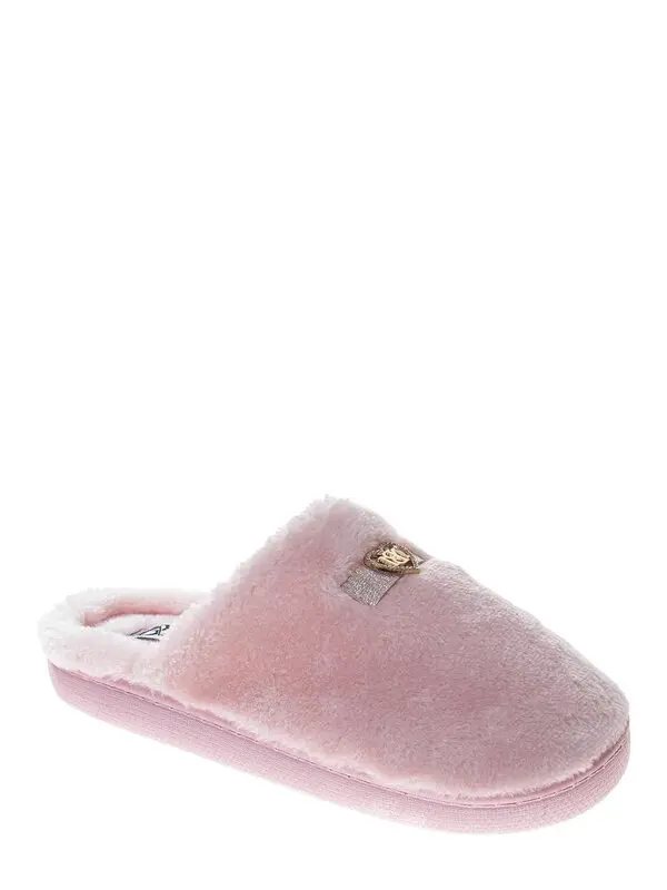 Badgley Mischka Embellished Plush Slippers - Pink
