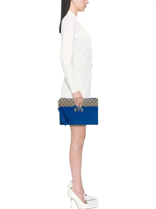 Gucci Gg Supreme And Calfskin Cut Out Interlocking G Clutch Bag - Neutrals