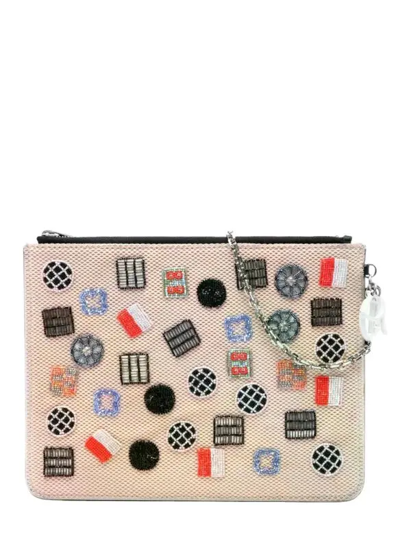 Dior 2016 Technical Fabric Mesh Embroidered Stardust Pouch With Chain Crossbody Bag - Neutrals