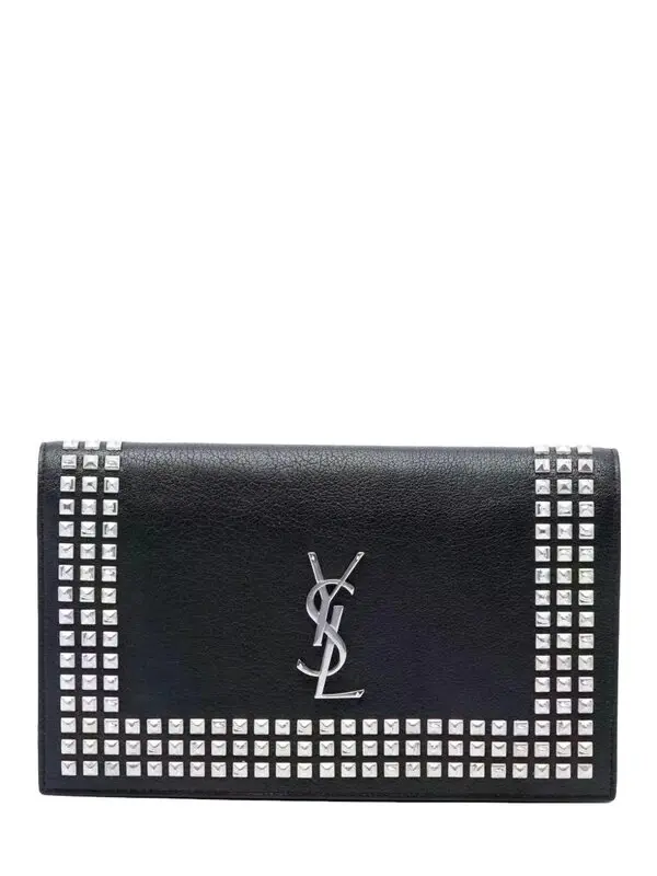 Saint Laurent Studded Leather Monogram Clutch Bag - Black