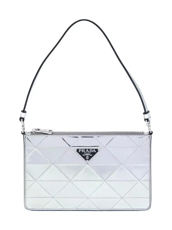 Prada Metallic Spazzolato Leather Shoulder Bag - Silver