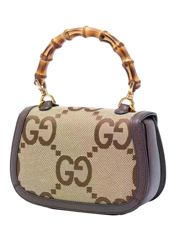 Gucci Gg Canvas Web Bamboo 1947 Top Handle Bag - Neutrals