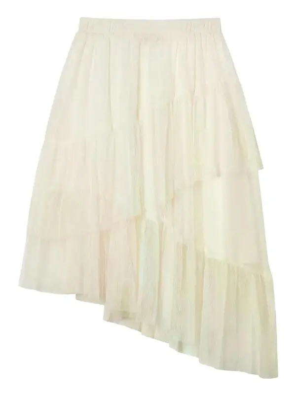 TOUT A COUP Asymmetric Tiered Midi Skirt - Neutrals