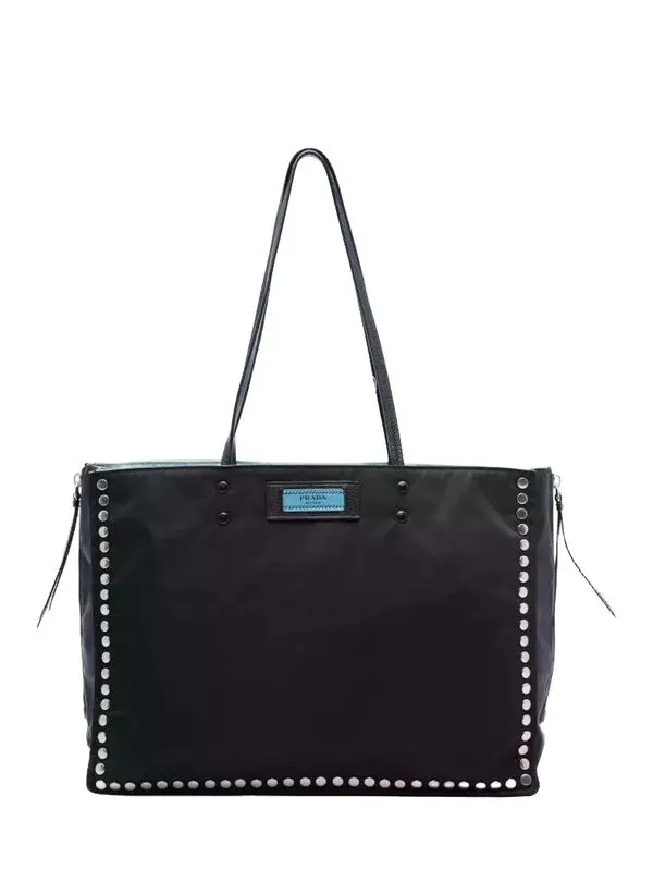Prada Studded Tessuto Tote Bag - Black
