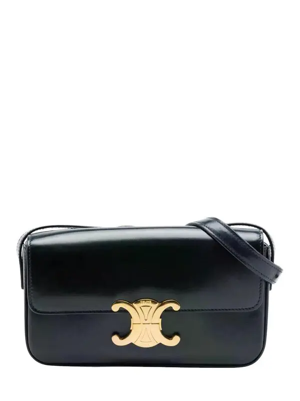 Celine Shiny Calfskin Triomphe Claude Shoulder Bag - Black