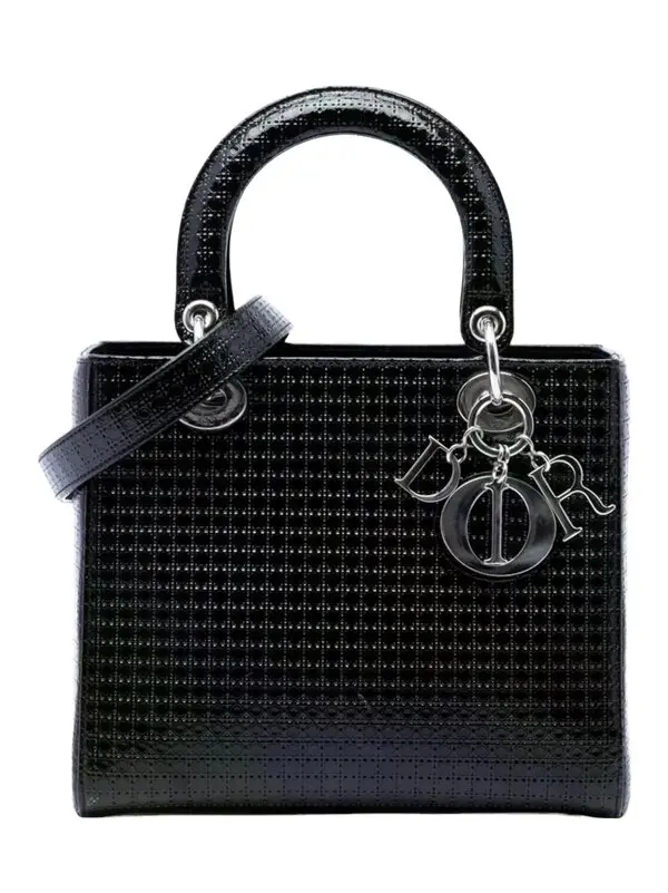 Dior Medium Patent Microcannage Lady Satchel - Black