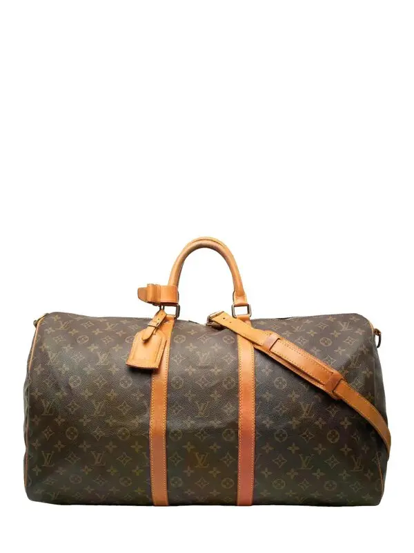 LOUIS VUITTON Monogram Keepall Bandouliere 55 Travel Bag - Brown