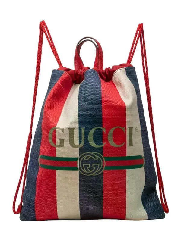 Gucci Sylvie Baiadera Web Drawstring Backpack - Red