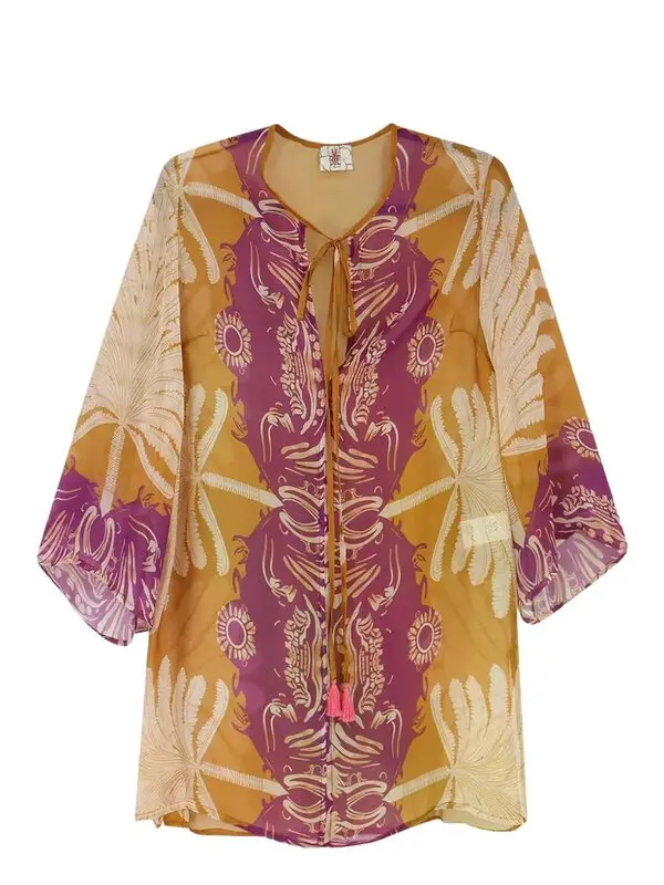 BYE FIRENZE Palme Crew-neck Lace-up Tunic - Orange