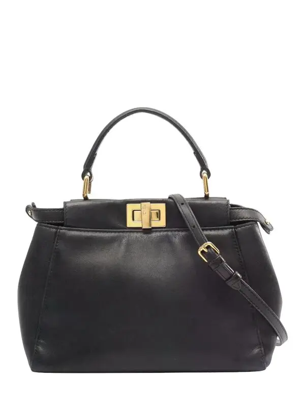Fendi Mini Leather Peekaboo Iconic Satchel - Black