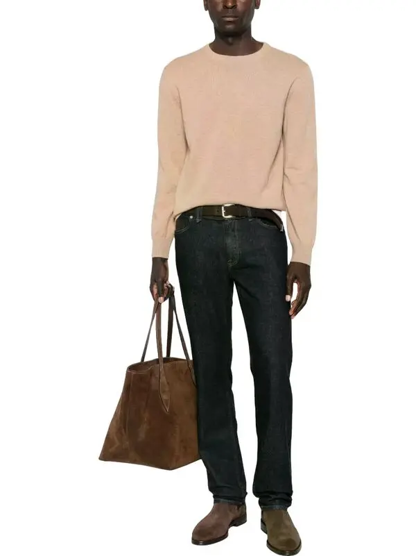 Canali Crew Neck Sweater With Ribbed Trim - Neutrals