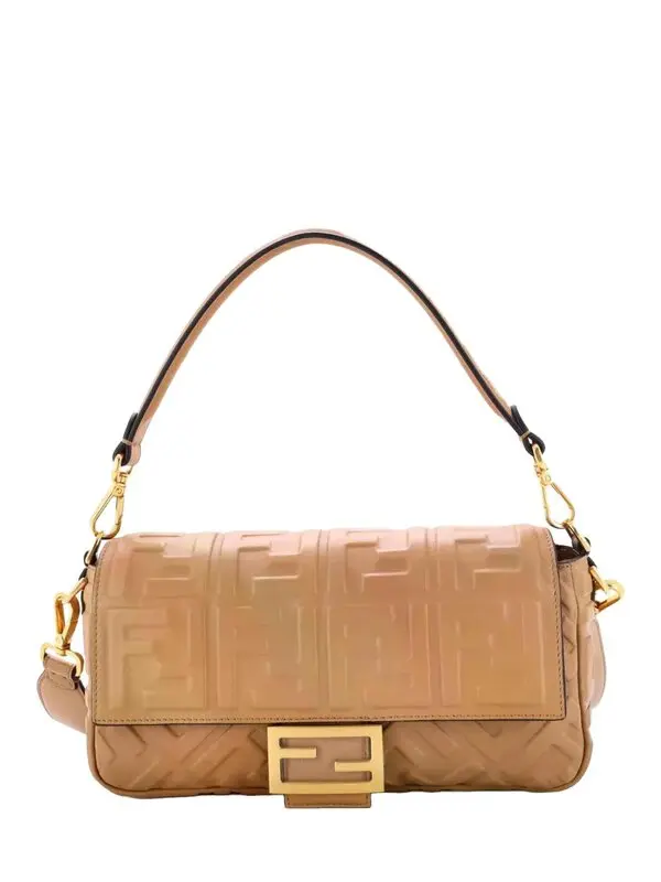 Fendi Baguette Nm Bag Zucca Embossed Leather Medium Crossbody Bag - Brown